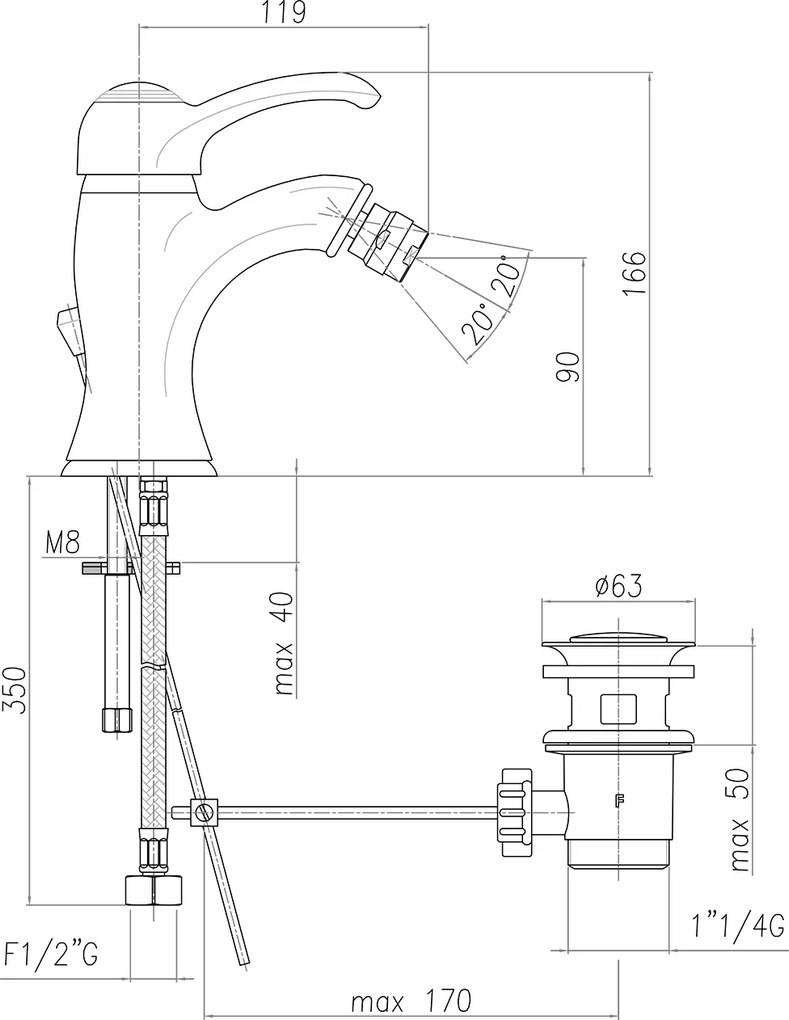 SAPHO KIRKÉ stojánková bidetová retro baterie s výpustí, bronz KI03B