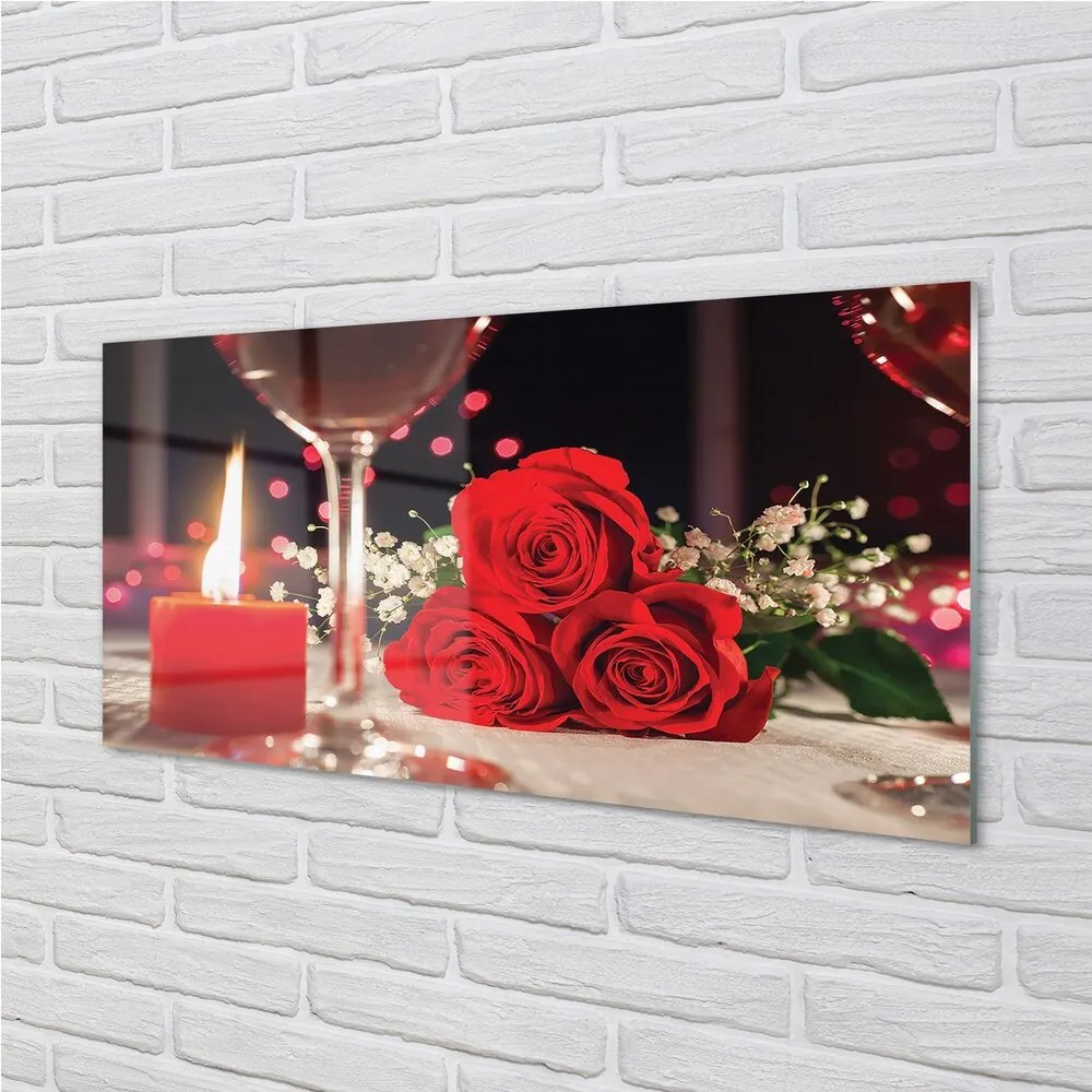 Obraz na skle Růže svíčka sklo 120x60 cm