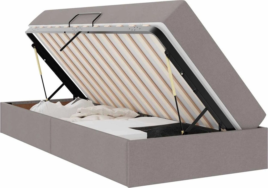 Postel s úložným prostorem a matrací Taupe 100 x 200 cm 3399643