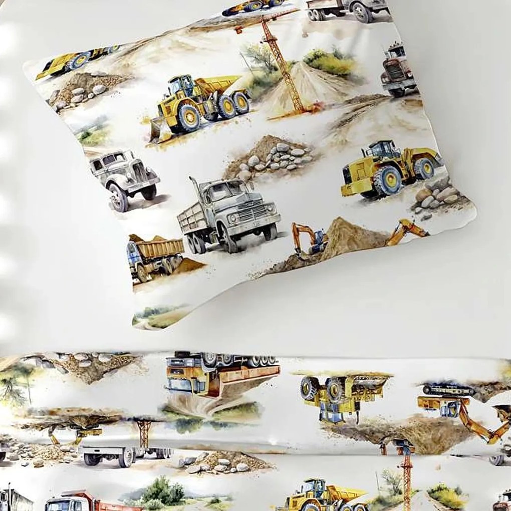 Perkálové bavlněné povlečení do postýlky Stavební stroje Velikost: 95 x 130 + 45 x 65