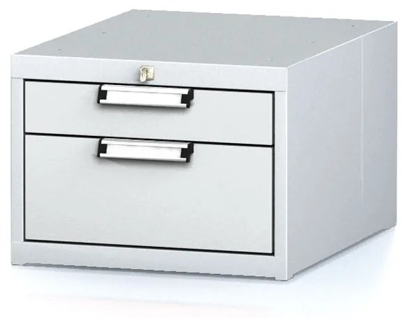 Závěsný dílenský box na nářadí k pracovním stolům MECHANIC, 2 zásuvky, 480 x 600 x 351 mm, šedé dveře