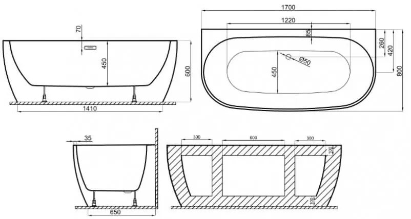 Polimat Risa volně stojící akrylátová vana, růžová Délka vany: 160cm