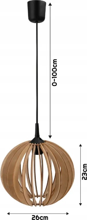 STROPNÍ ZÁVĚSNÁ SVÍTIDLA LED E27 NASTAVITELNÁ 0-100CM DŘEVĚNÉ STÍNIDLO