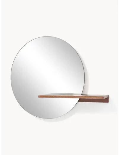 Kulaté nástěnné zrcadlo's dřevěnou policí Sandro