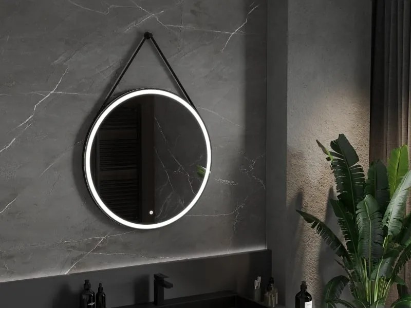 Mexen Reni koupelnové zrcadlo s podsvícením, kulaté 80 cm, LED 6000K, antifog, černý rám - 9812-080-080-611-70
