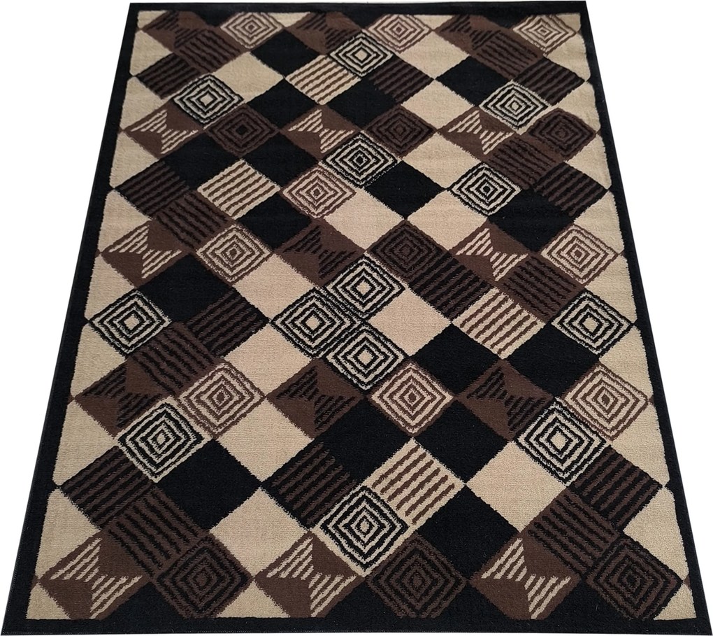 DY Hnědý koberec s geometrickým vzorem Alfa 17 Rozměr: 60x100 cm