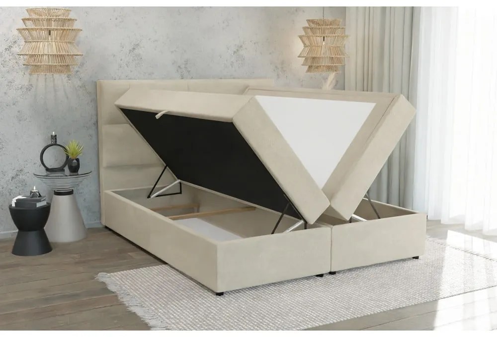 Béžová boxspring postel s úložným prostorem 140x200 cm Lola – Ropez
