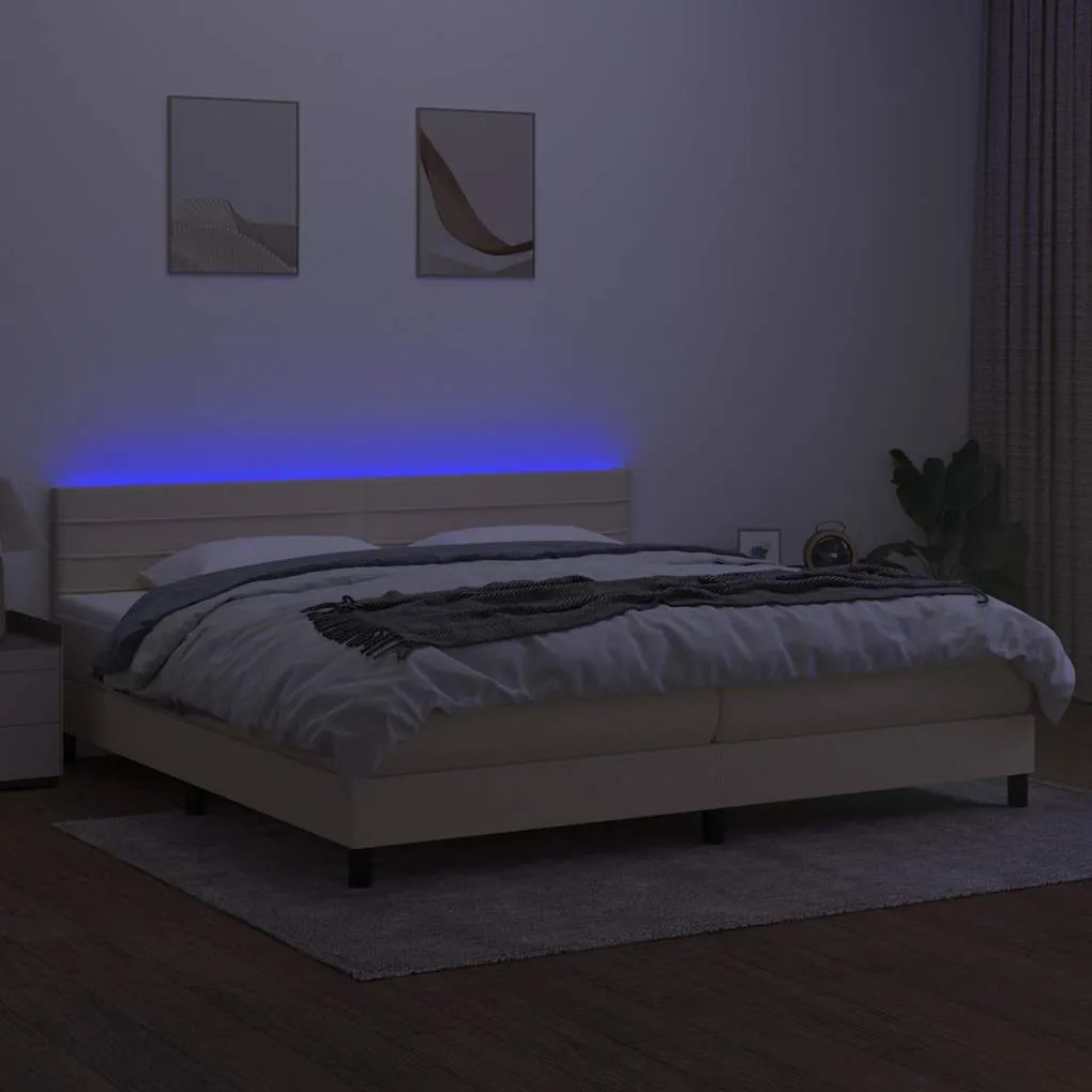 Box spring postel s matrací a LED krémová 200x200 cm textil 3133266