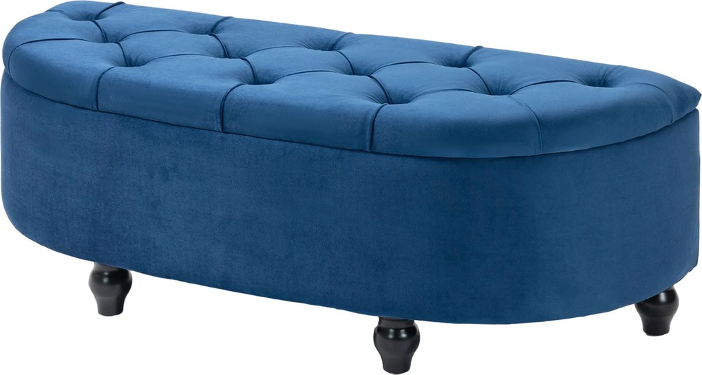 HOMCOM Úložná lavička, prošívaný design polokruhové úložné truhly, otomany s sametovým potahem, nohy z kaučukového dřeva, pro obývací pokoj, ložnici,…