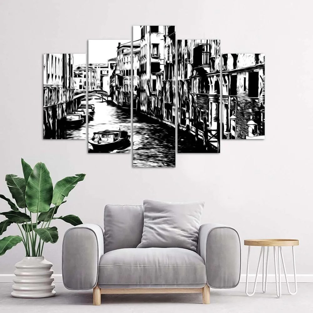 Obraz na plátně pětidílný Benátky Itálie Černá a bílá - 100x70 cm