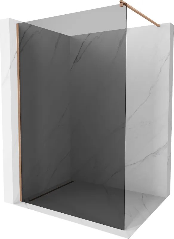 Mexen Kioto, sprchová zástěna Walk-In 100 x 200 cm, 8mm šedé sklo, měděný matný profil, 800-100-101-65-40