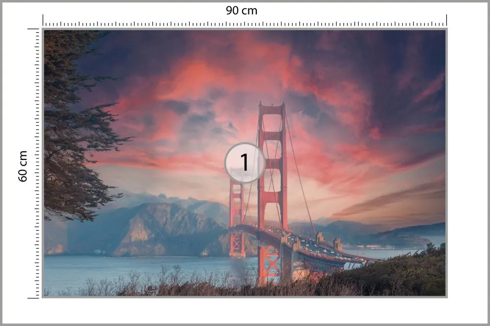 Fototapeta Beautiful View Of Golden Gate Bridge In Background Of Mountains During Sunset Vliesová tapeta 180x120