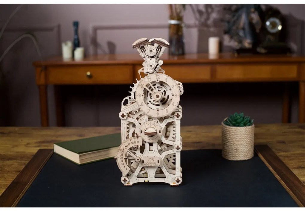 Ugears 3D dřevěné mechanické puzzle Hodiny motoru