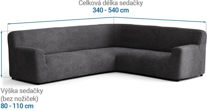 Bielastické potahy MOSAICO tmavě šedé rohová sedačka (š. 350 - 530 cm)