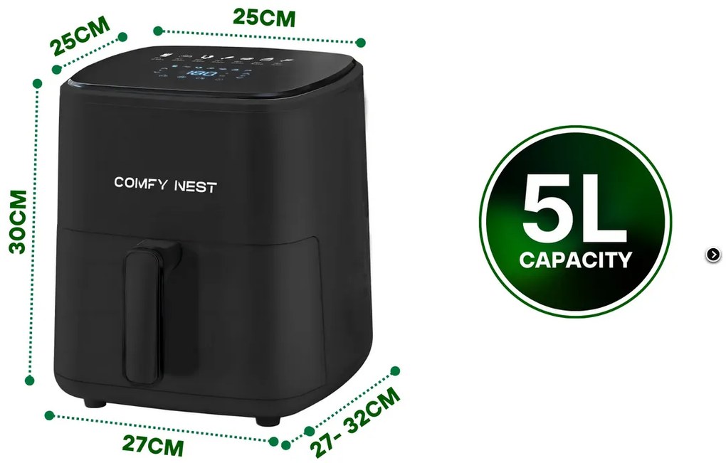Comfy Nest CN-06191 – Digitální horkovzdušná fritéza 5 l, 1400 W