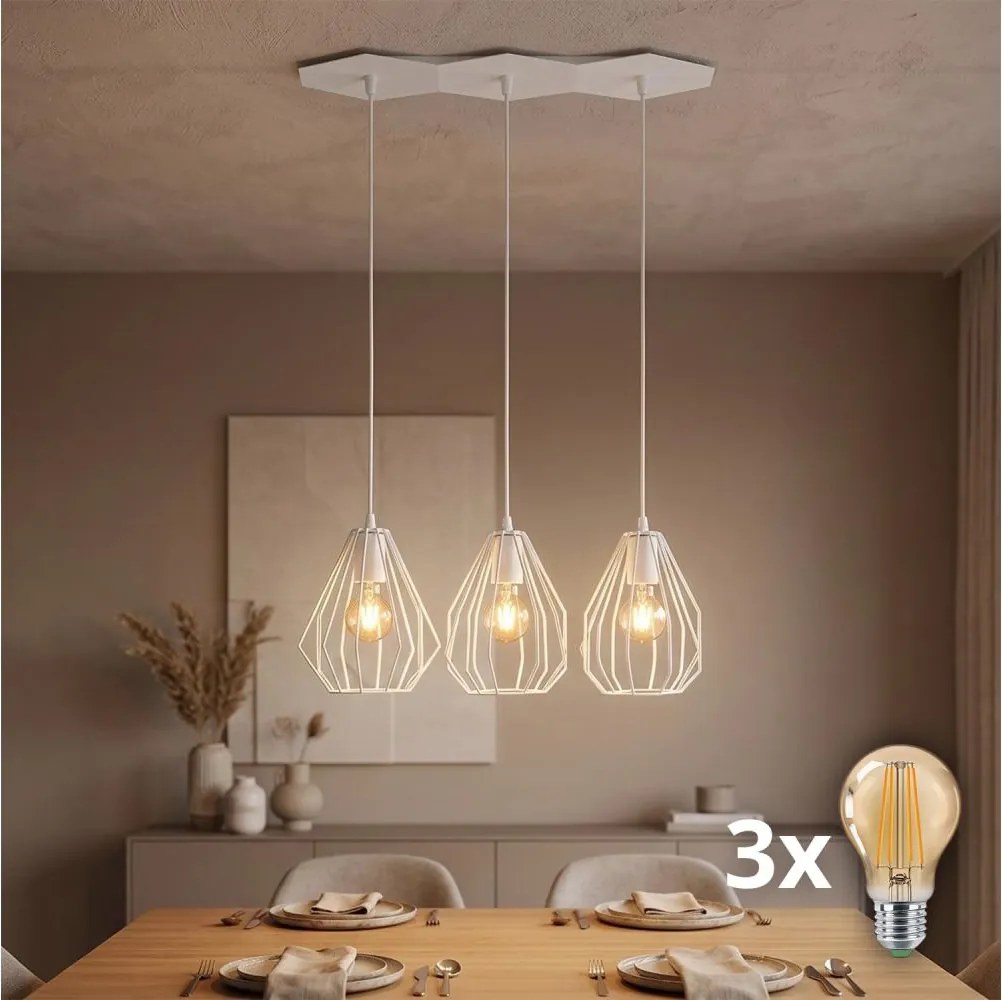 LED Lustr na lanku BRYLANT 3xE27/60W/230V bílá