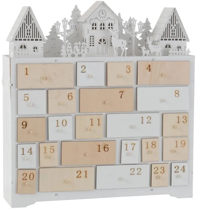 OnaDnes -20% Bílý dřevěný vánoční adventní kalendář J-line Kaila II.