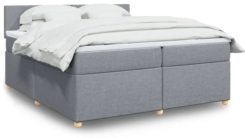 Box spring postel s matrací světle šedá 200 x 200 cm textil