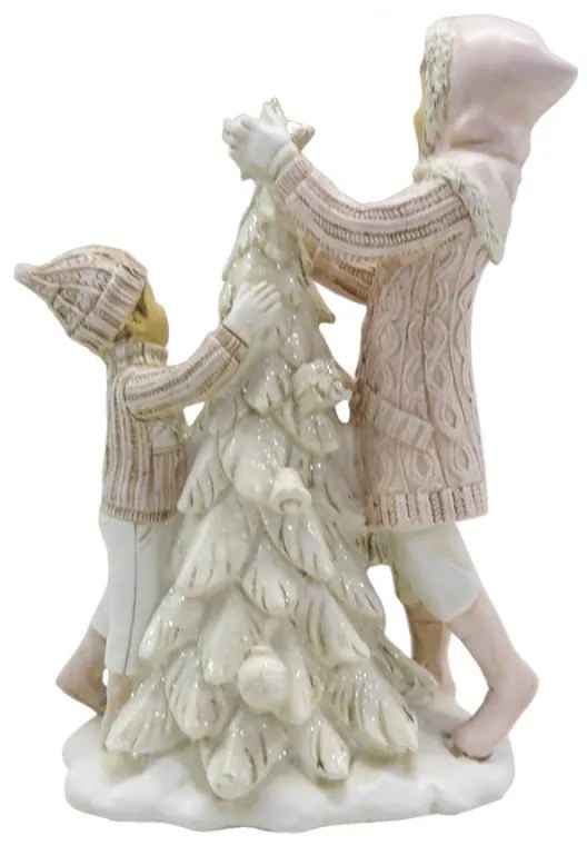 Vánoční dekorace socha děti u stromečku – 14x7x20 cm