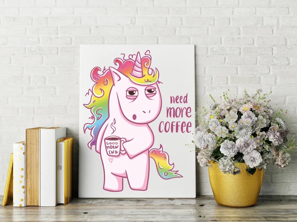 WALLVINIL Obraz na plátně - Unicorn Coffee Velikost: 30x40 cm