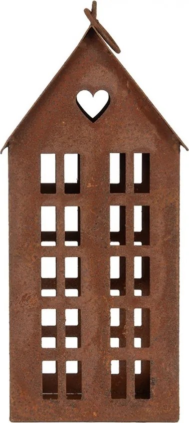 Rezavý svícen ve tvaru domku Rustic Charm - 13*11*30 cm