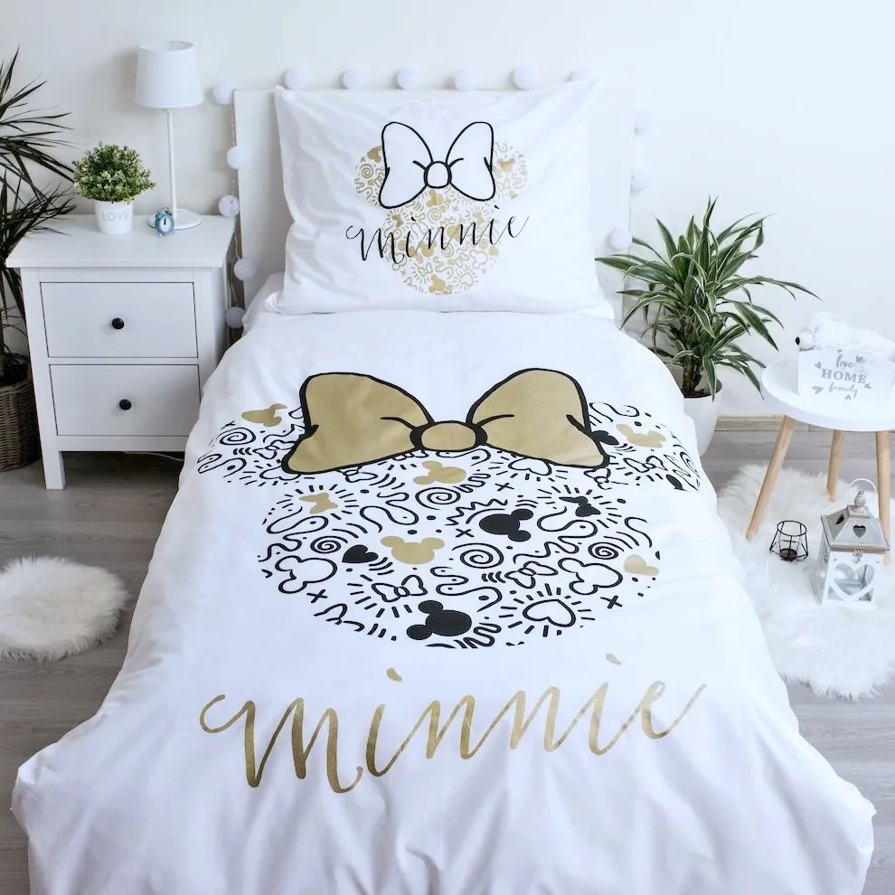 Bavlněné ložní povlečení Minnie Mouse se zlatým potiskem - 100% bavlna - 70 x 90 cm + 140 x 200 cm