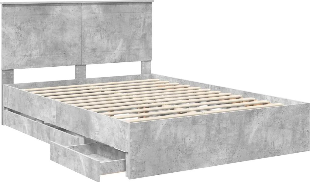 Rám postele s čelo Betonově šedá 150 x 200 cm Inženýrské dřevo 3409450