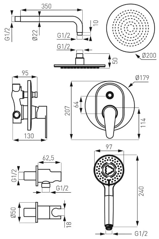 Ferro Algeo, podomítková sprchová sada s dešťovou hlavicí 200 mm, chrom lesklý, BAG7P-SET1-S