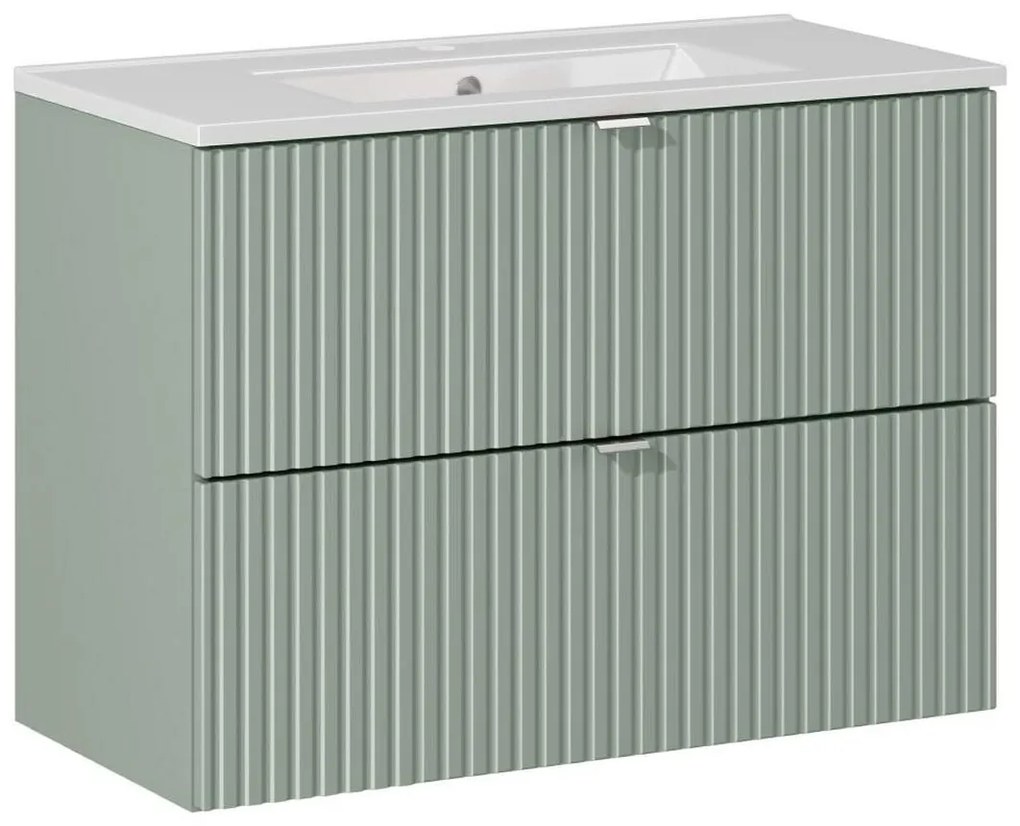 Závěsná skříňka Line Reed Green se zápustným umyvadlem 80 cm zelená/bílá