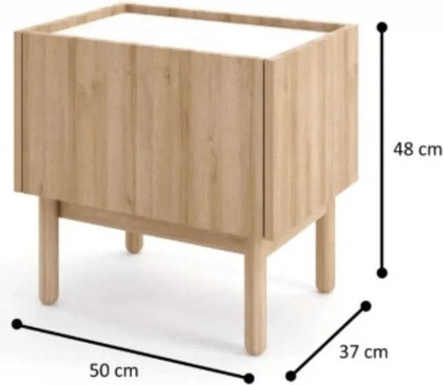 PSK Noční stolek BORA, Riviera/Marmur Bianco 50 cm