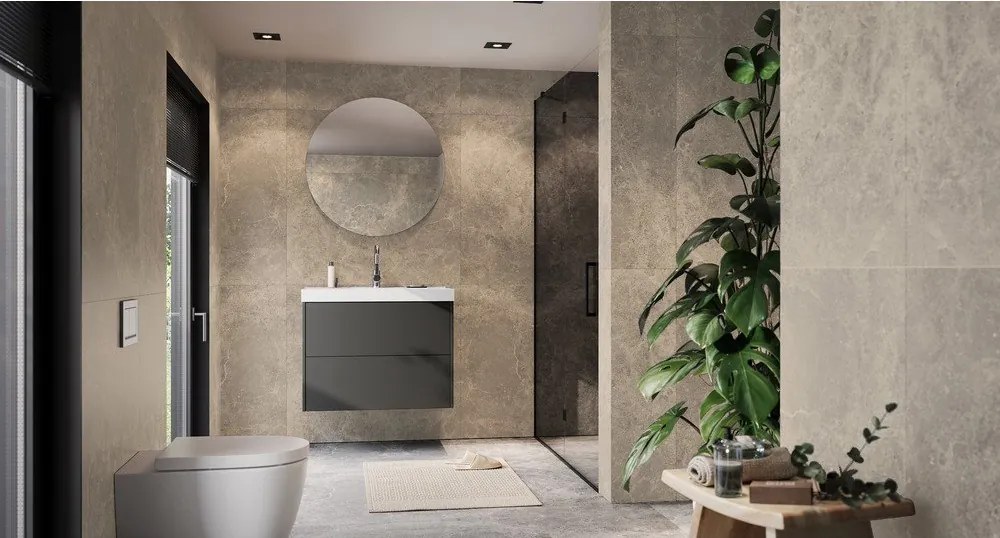 Antracitová matná závěsná skříňka pod umyvadlo 81x65 cm Bodera – Germania