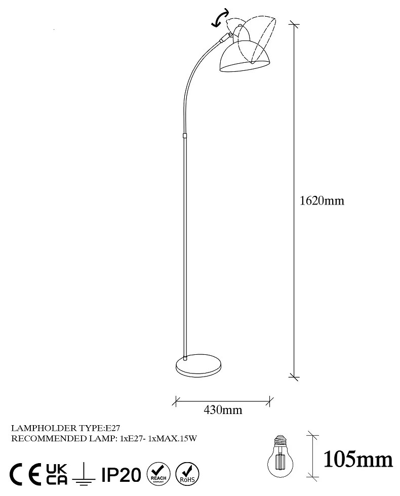 Designová stojanová lampa Vasso 162 cm černá