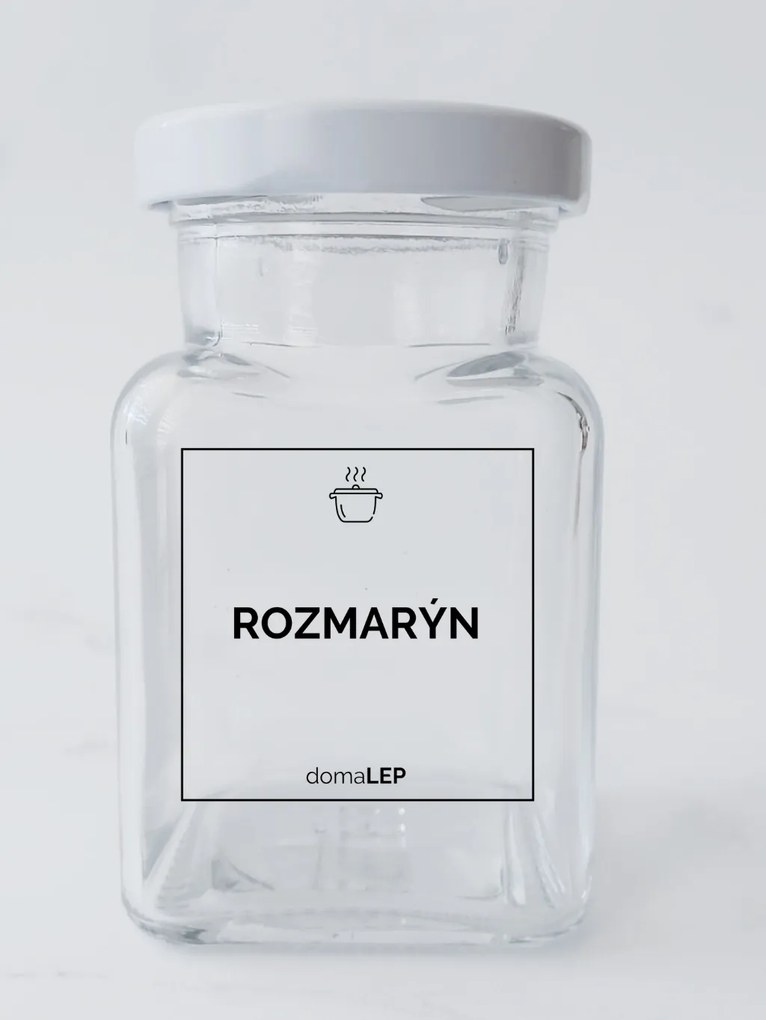 Samolepka na kořenky ROZMARÝN průhledná 5 × 5 cm tučné písmo