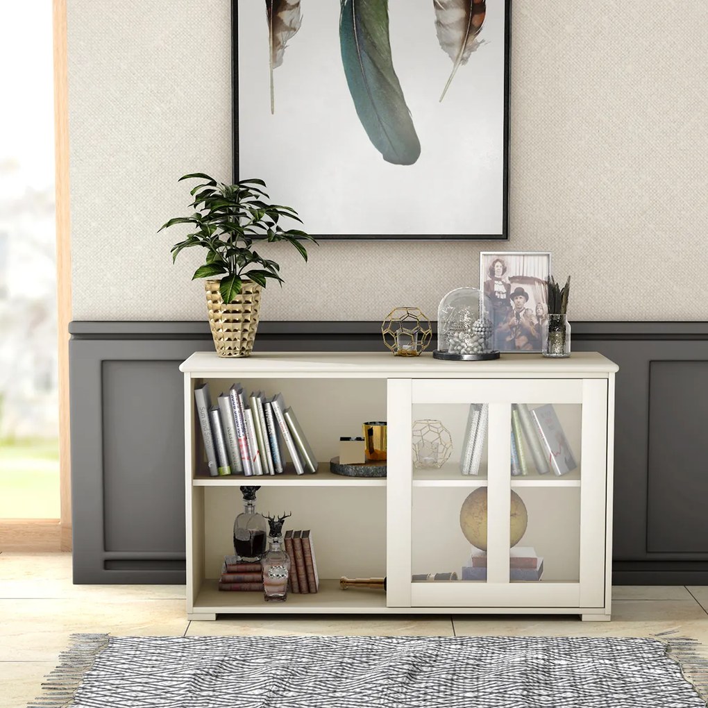 Costway Příborník s posuvnými dvířky 106,5 cm, krémově bílý
