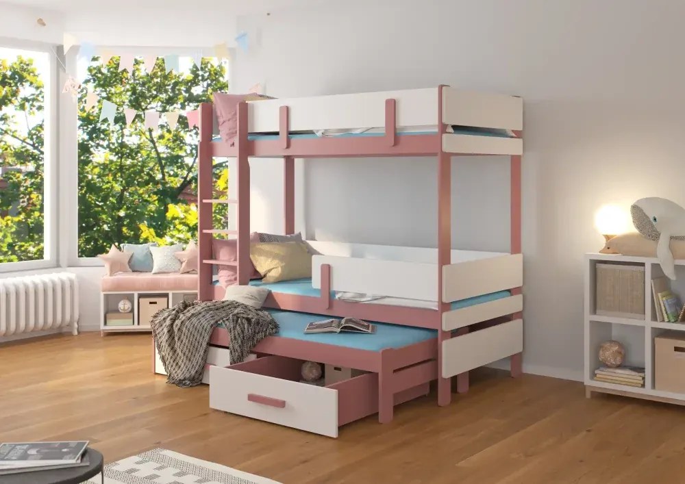 Třípatrová postel pro tři osoby s matracemi ETAPO 200x90