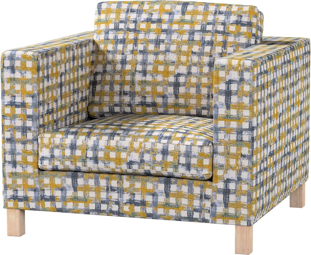 Potah na křesko IKEA Karlanda, krátký barva modrá látka pletený vzor, vzorované