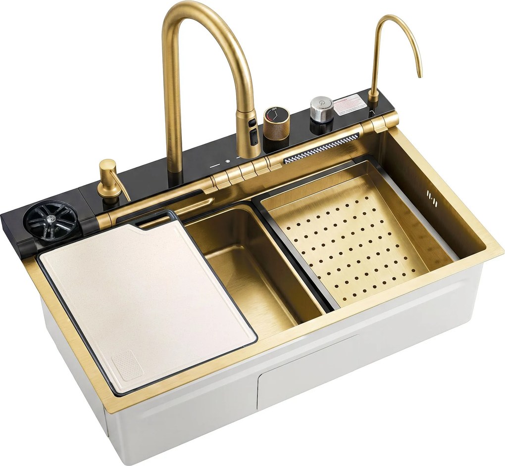 Rea, Multifunkční ocelový dřez 10 v 1 REA Alonzo Brush Gold, ZLE-06419