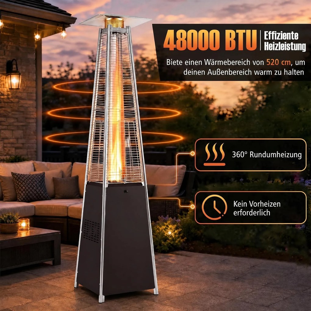Costway Plynový terasový ohřívač pyramida 14 kW, stříbrný