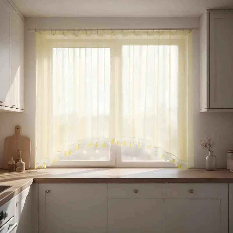 Hotová žakarová oblouková záclona žlutá Ervi Kuchyňská