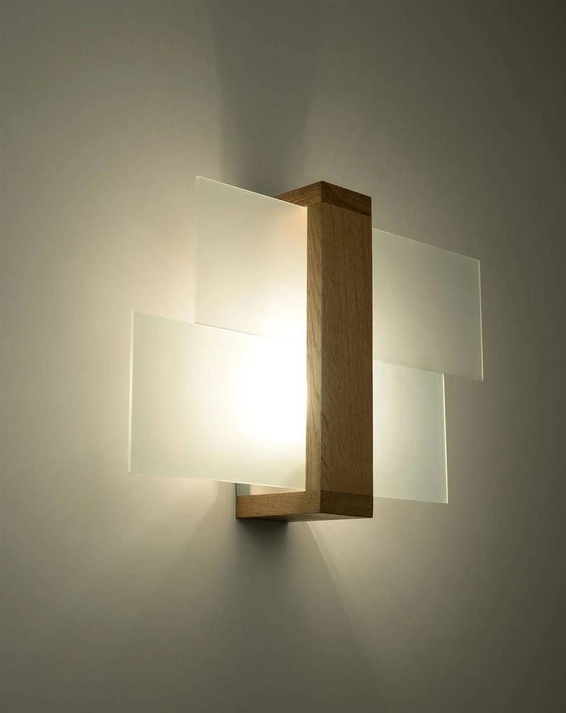 Nástěnné svítidlo Feniks, 1x mléčné skleněné stínítko, dřevo