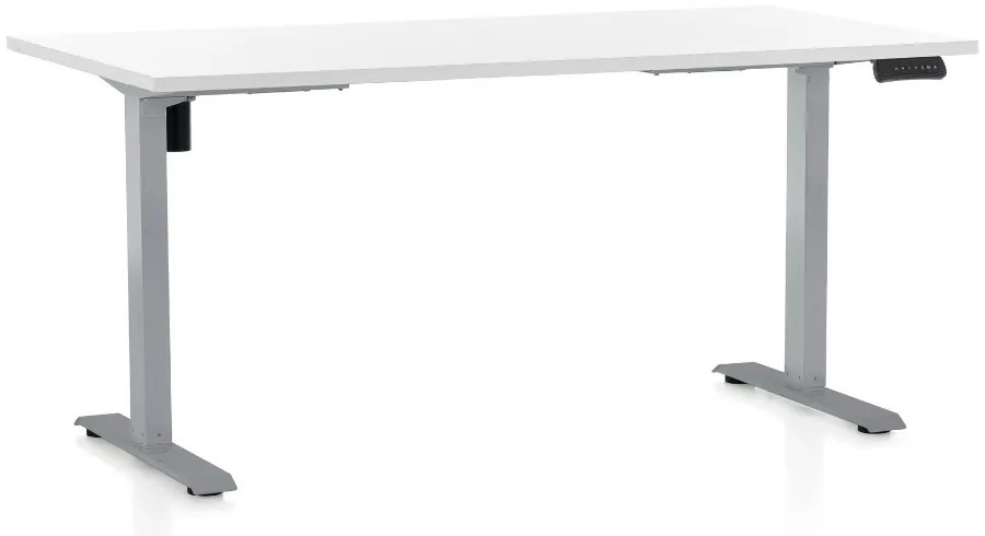 Výškově nastavitelný stůl OfficeTech B, 160 x 80 cm, šedá podnož, bílá