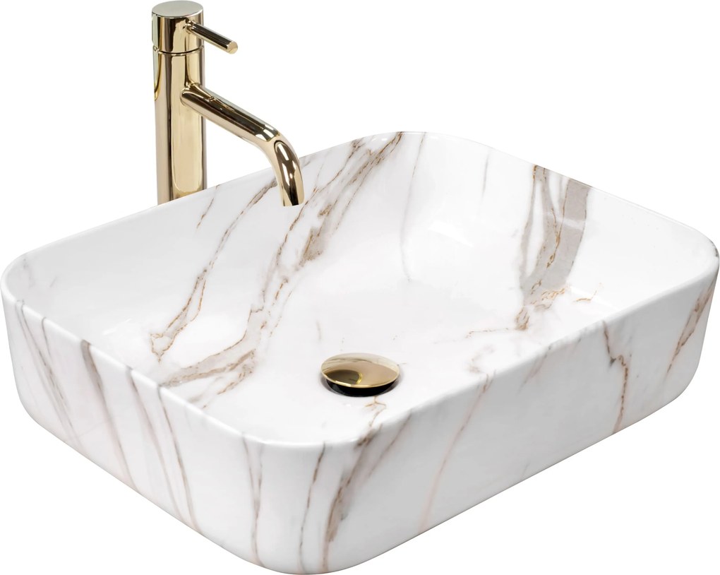 Rea Demi, keramické umyvadlo na desku 505x395x130 mm, imitace kamene Shiny Aiax, REA-U4100