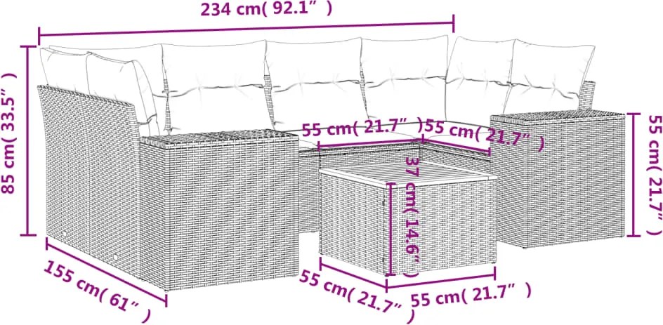 7dílná zahradní sedací souprava s poduškami béžová polyratan 3225344