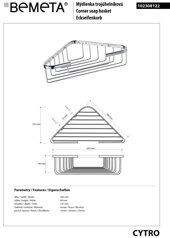 Bemeta Design CYTRO: Polička, do sprchy, rohová -