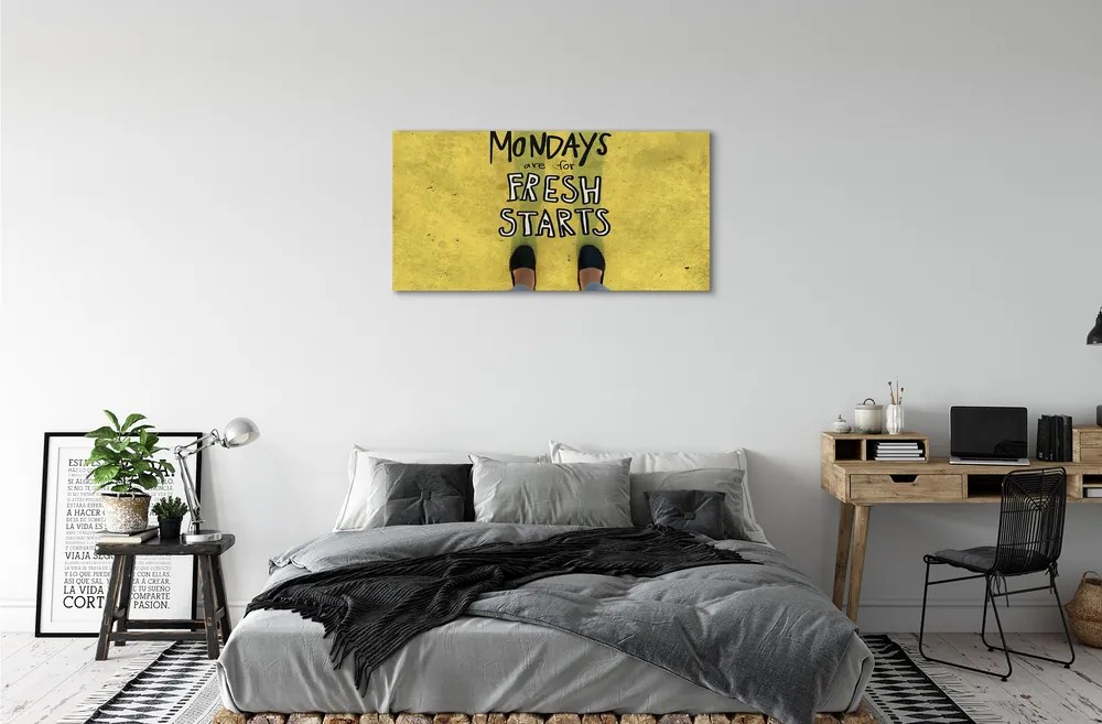 Obrazy na plátně Nohy žlutém pozadí nápis 120x60 cm