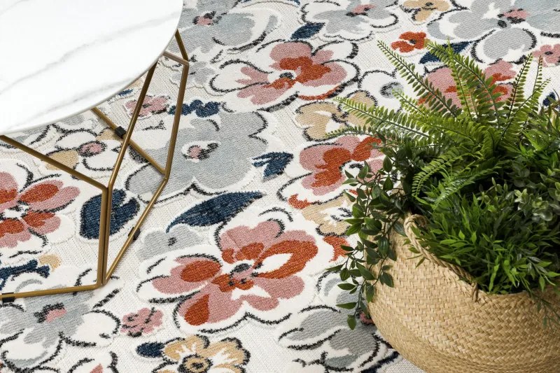Dywany Łuszczów, Kusový koberec Botanic 65239 flowers ecru – na ven i na doma, 117x170, vícebarevná, chodba / předsíň