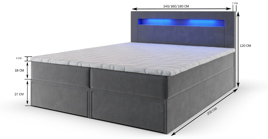 MSL Kontinentální čalouněná postel LINDOS (180 x 200 cm) Barva látky: MONOLITH 02