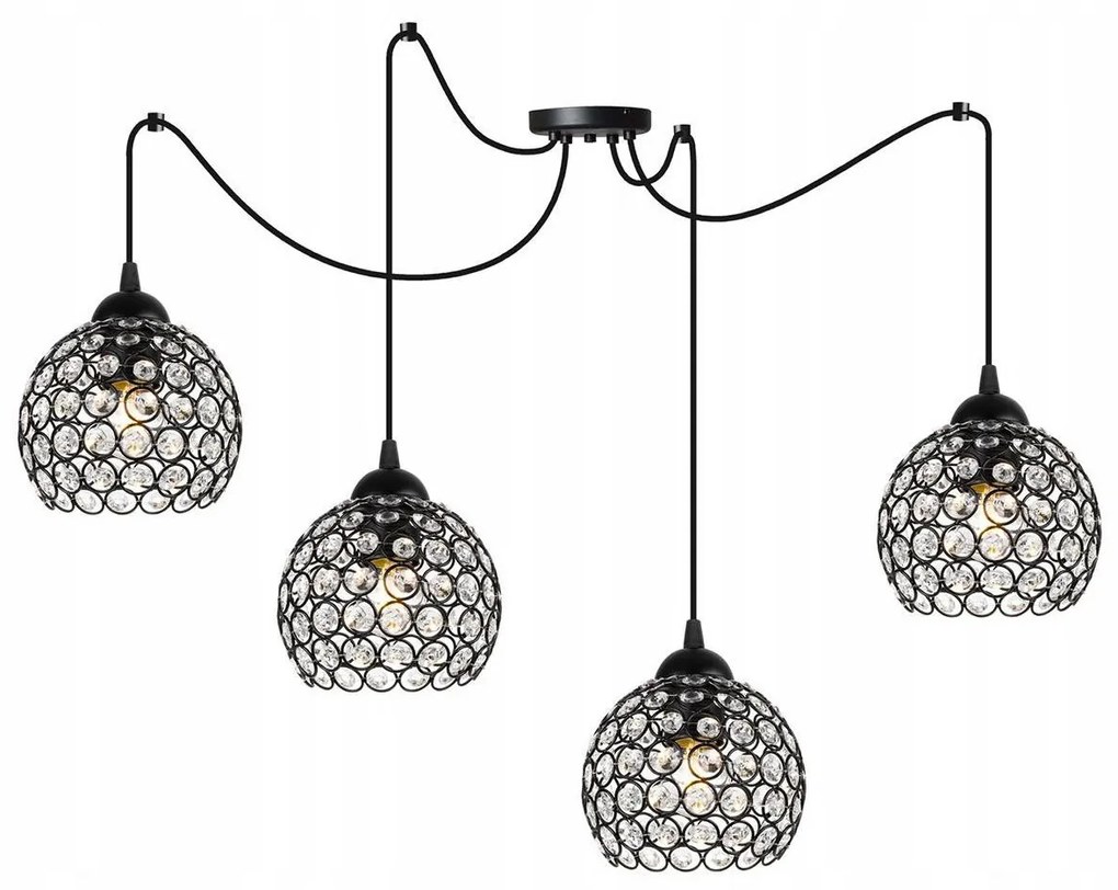 Závěsné svítidlo Crystal Spider, 4x černé křišťálové stínítko