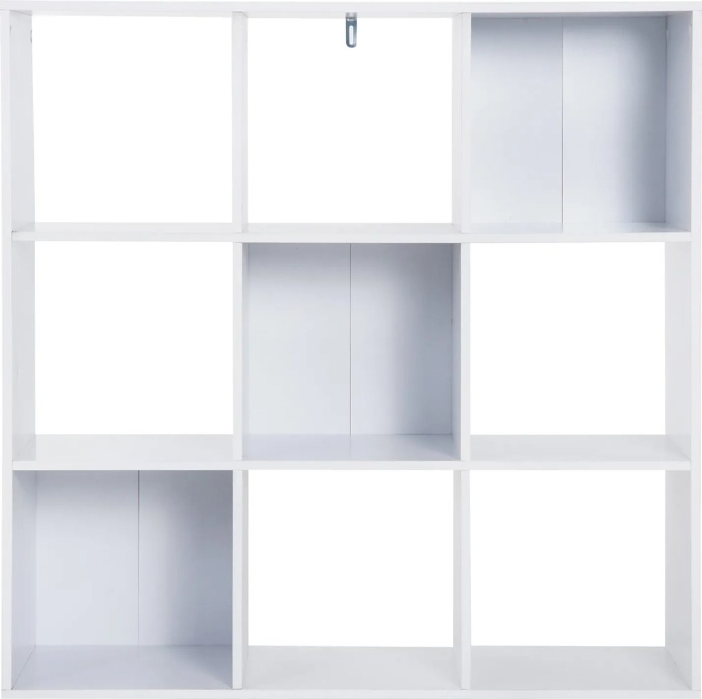 Bílá knihovna HOMCOM pro domácnost a kancelář, moderní regál s 9 přihrádkami z dřevotřísky, 91x29,5x91cm | Aosom