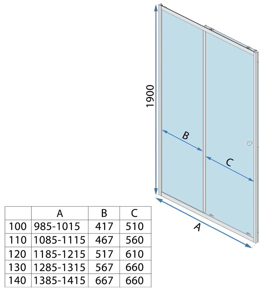 Jednokřídlé posuvné sprchové dveře REA PRIMO SLIDE 130 cm pro instalaci do niky, chrom/transparent - bez vaničky